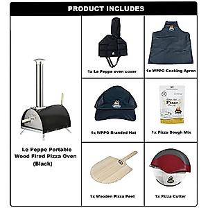 WPPO WKE-01CPO-BK 7-Piece 20 in. x 27 in. x 32 in. Le Peppe Portable Wood Fired Pizza Oven Kit - Black