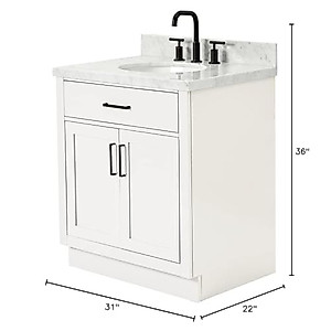 ARIEL Hepburn 31" Inch Oval Sink Vanity with 1.5" Edge Carrara White Countertop in White