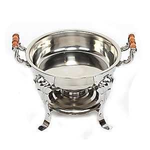 Full Size Stainless Steel Chafing Dish Buffet Set, Round/Rectangular Catering Warmer Set with Food Trays & Mirror Cover, Thick Stand Frame Food Warmer for Kitchen Party Banquet (Round)