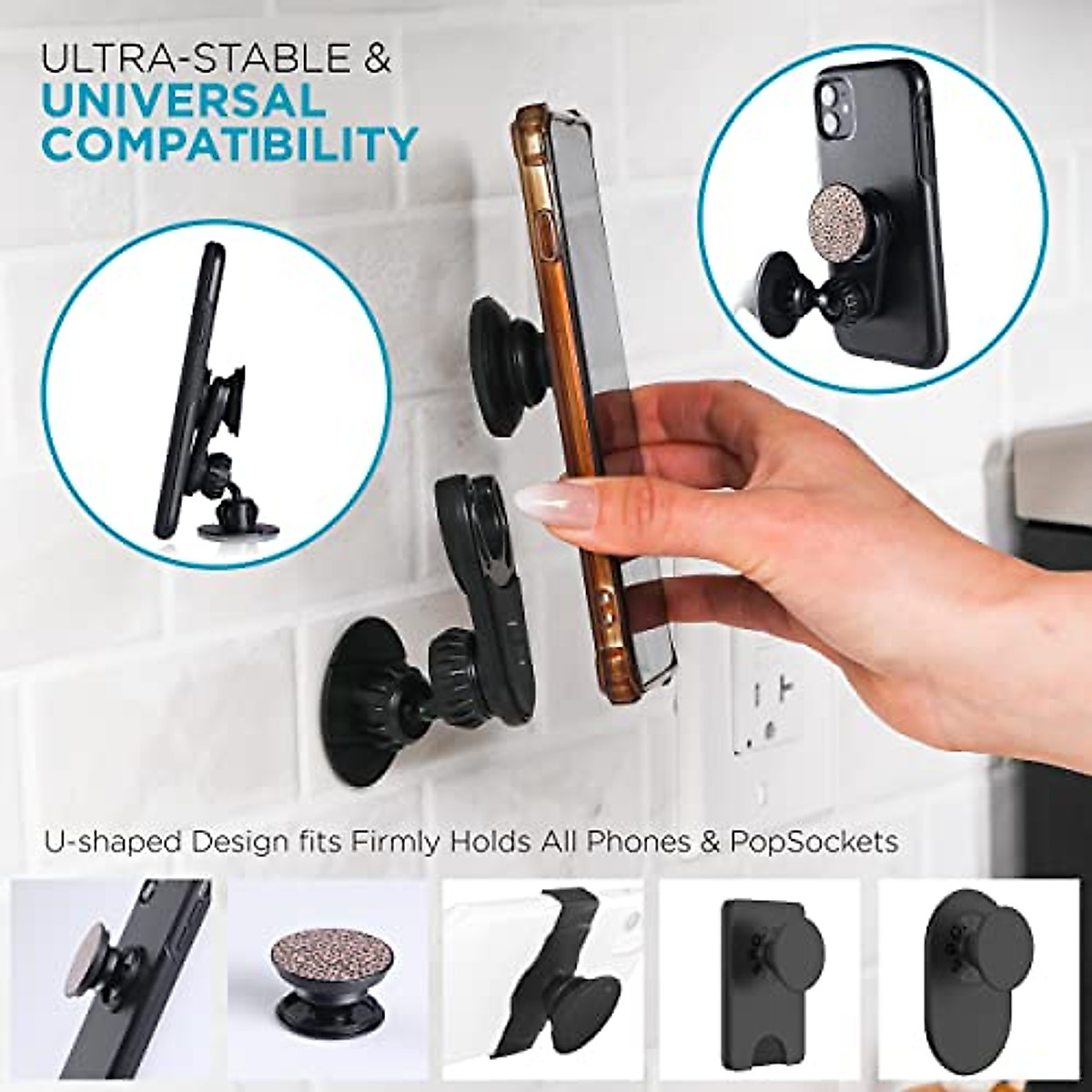 [2-Pack] Wall Mount for PopSockets, Socket Mount for Desk for Home, 2 Way 360 Degree Rotation, Super Strong Nano Adhesive, Compatible with All Sockets…