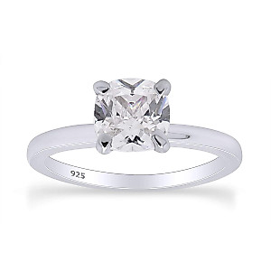 Jewel Zone US Cushion Cut White Cubic Zirconia Anniversary Solitaire Ring in 14k White Gold Over Sterling Silver (0.75 Carat)