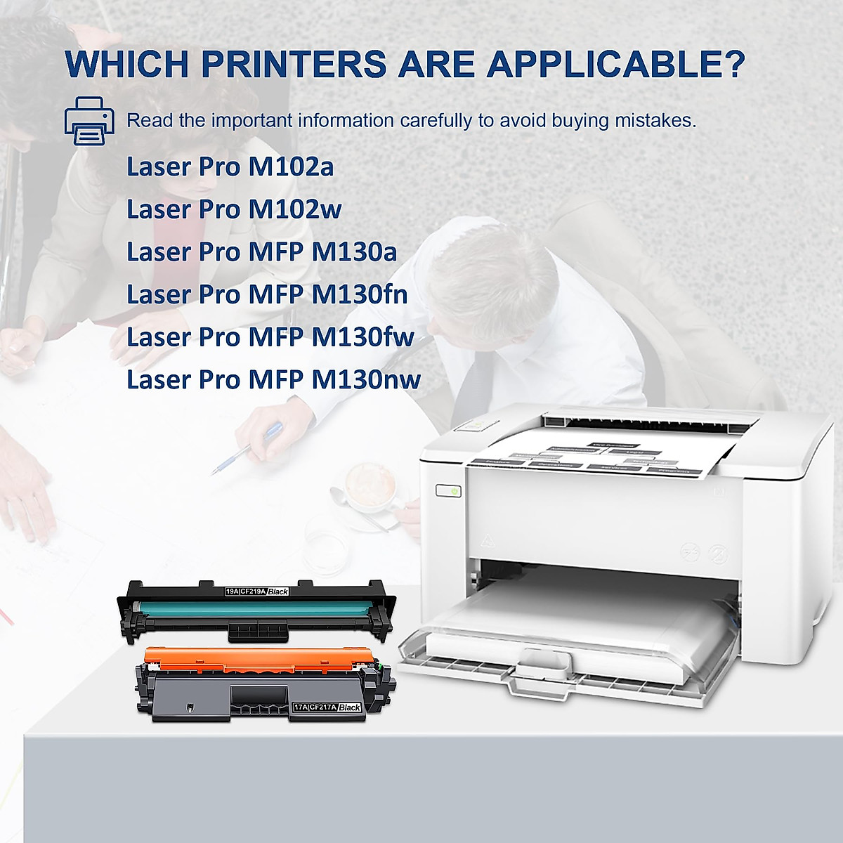17A CF217A Black Toner & 19A CF219A Black Drum (2-Pack) Replacement for HP 17A CF217A Toner & Imaging Drum 19A CF219A Compatible with Laser Pro MFP M130a, M130nw, M130fn, M130fw, M102a, M102w Printer