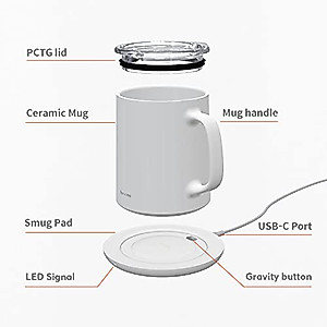 hurkins Smug, up to 149℉ Coffee Mug Warmer & Mug & pctg Lid Set, self Heated Cup with Wireless Charging Function, Office/Home for Desk. (Black)
