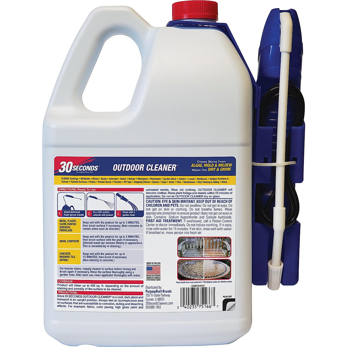 30 SECONDS Mold and Mildew Stain Remover | 1.3 Gallon | Ready To Use | Battery Powered Spray Wand