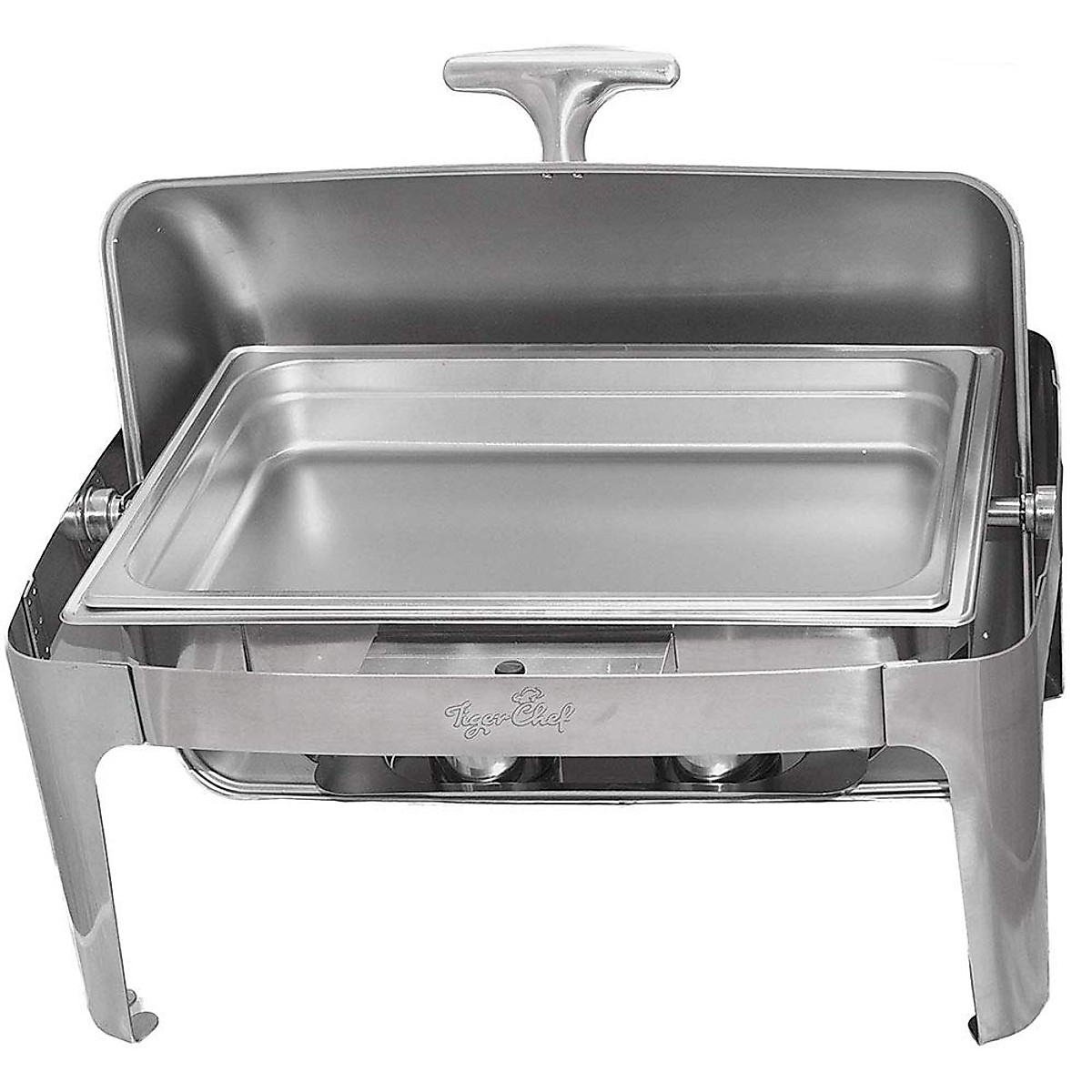 TigerChef Chafing Dish Buffet Set - Roll Top Chaffing Dishes Stainless Steel - 3 Chafer and Buffet Warmer Set with 6 Fuel Gel and 3 Plastic Tongs