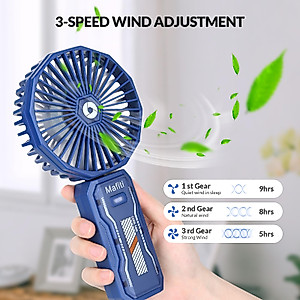 mafiti Handheld Fan,Rechargeable Portable Fan with 3 Speeds,4000mAh Battery Operated Mini Hand Fan Folding for Desktop Home Office Bedroom Outdoor Travel Blue Color