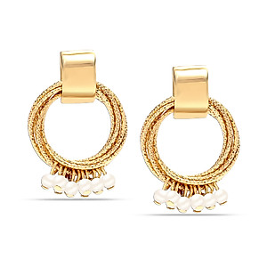 LeCalla 925 Sterling Silver 14K Gold Plated Twist Pearl Drop Earrings for Women Hypoallergenic Pearl Stud Earring