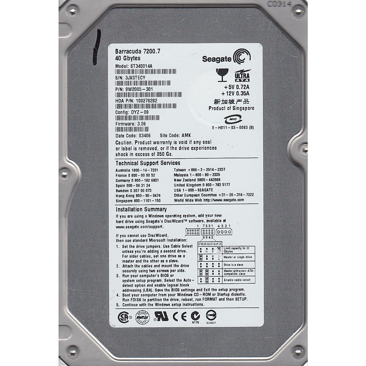 Seagate Barracuda 7200.7 40GB UDMA/100 7200RPM 2MB IDE Hard Drive