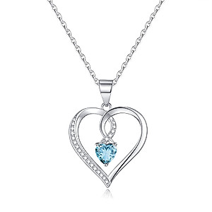 Birthstone Necklace for Women, S925 Sterling Silver Necklace March Birthstone Jewelry for Women Infinity Heart Aquamarine Necklace for Women Mom Birthday Gifts for Women