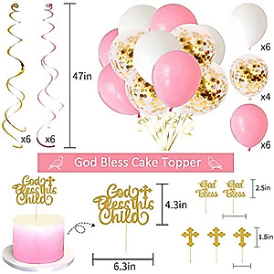 Baptism Decorations for Girls, First Communion Decorations, Christening Decor 1st Holy Communion Party Supplies God Bless Banner Pink Party