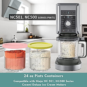 AFDLLDQM 24 oz. Extra Pint | Containers Replacement for Ninja Creami Pints and Lids - 4 Pack, Compatible with Ninja NC500, NC501 Series Creami Deluxe Ice Cream Maker - Dishwasher Safe