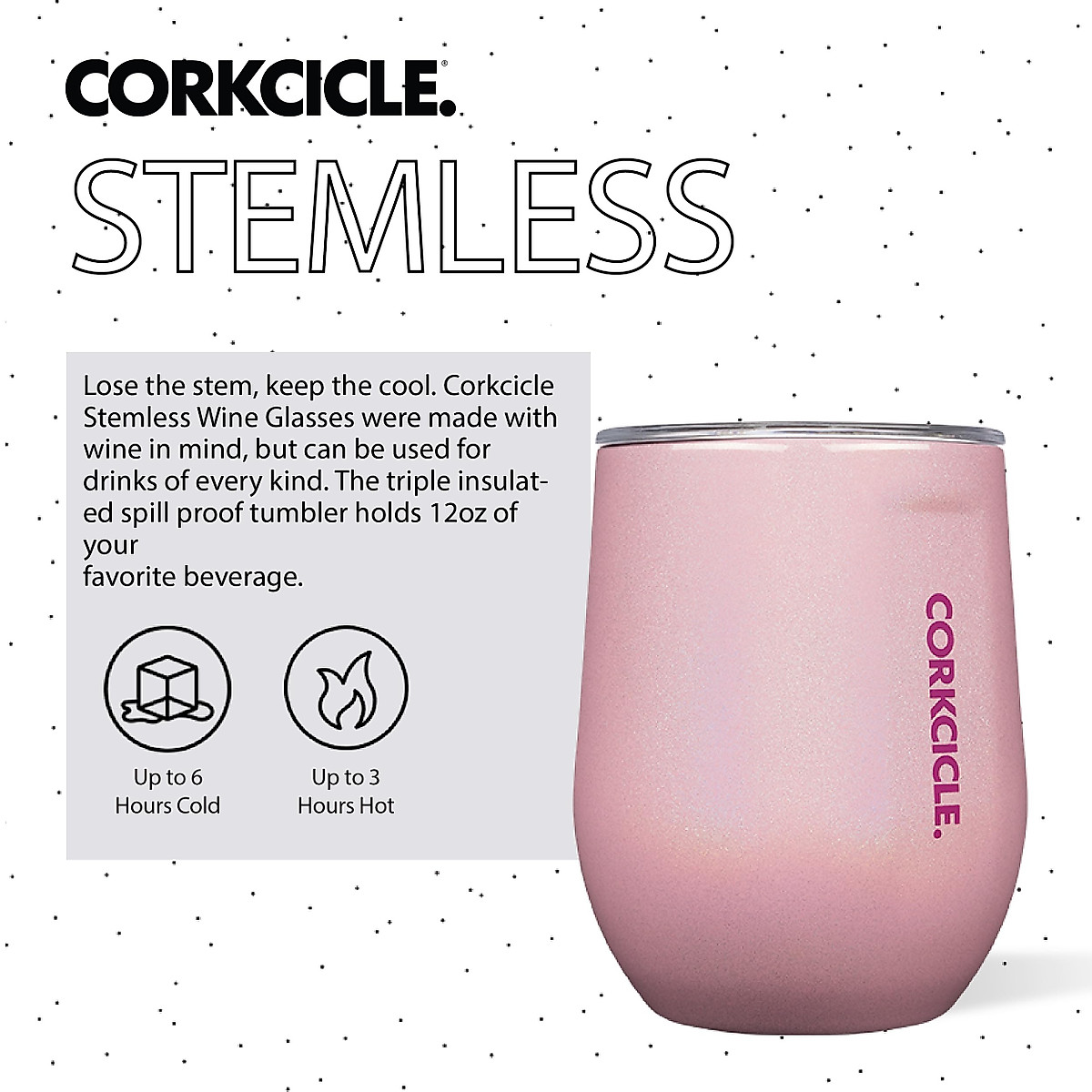 Corkcicle Stemless Insulated Wine Glass Tumbler, Cotton Candy, 12 oz – Stainless Steel Stemless Wine Glass Keeps Beverages Cold for 6 Hours, Hot for 3 Hours – Non-Slip, Easy-Grip Insulated Cup