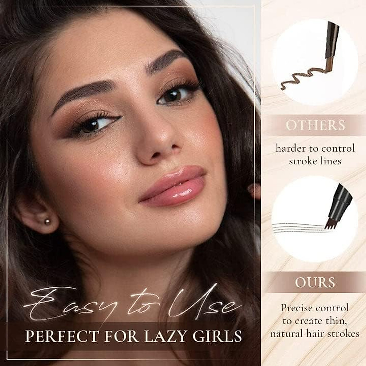 2PCS Eyebrow Pen,4-Tip Microblade Brow Pen,4 Tip Microblade Brow Pen Waterproof,Fine-Stroke,Long Lasting,Waterproof and Smudge-Proof (Black+Dark Brown)