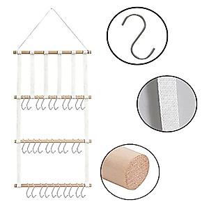 BetterJonny 1Pc Headband and Bow Holder for Girls Hair Bows, White Hanging Baby Headbands Storage Organizer with 30Pcs Stainless Steel Hooks Headband Holder for Room,Door,Wall