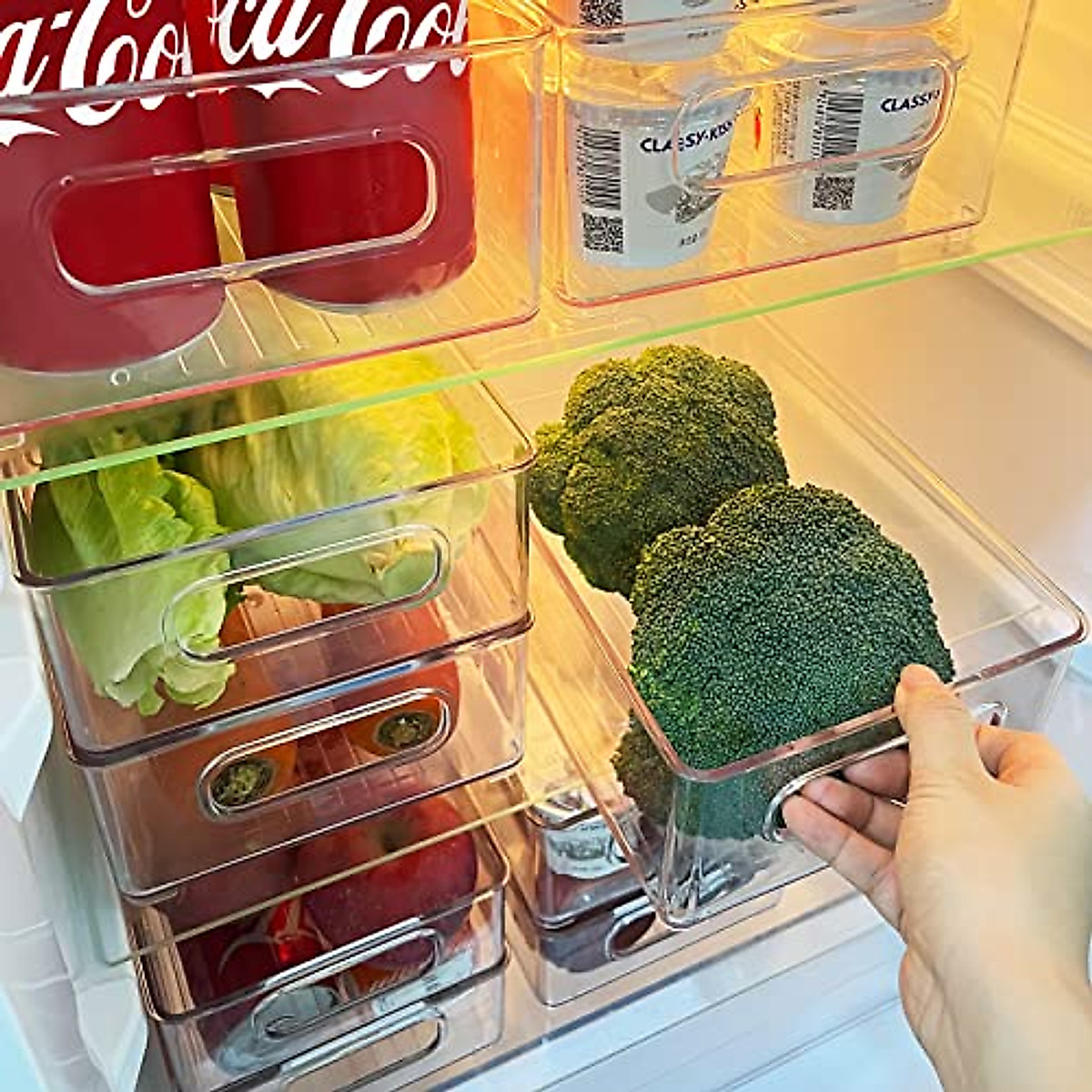 UCHIHA Set of 9 Refrigerator Organizer Bins - Clear Stackable Fridge Organizer Plastic Storage Bins for Freezer, Kitchen, Countertops, Cabinets - Pantry Organization and Storage Bins, ‎Transparent