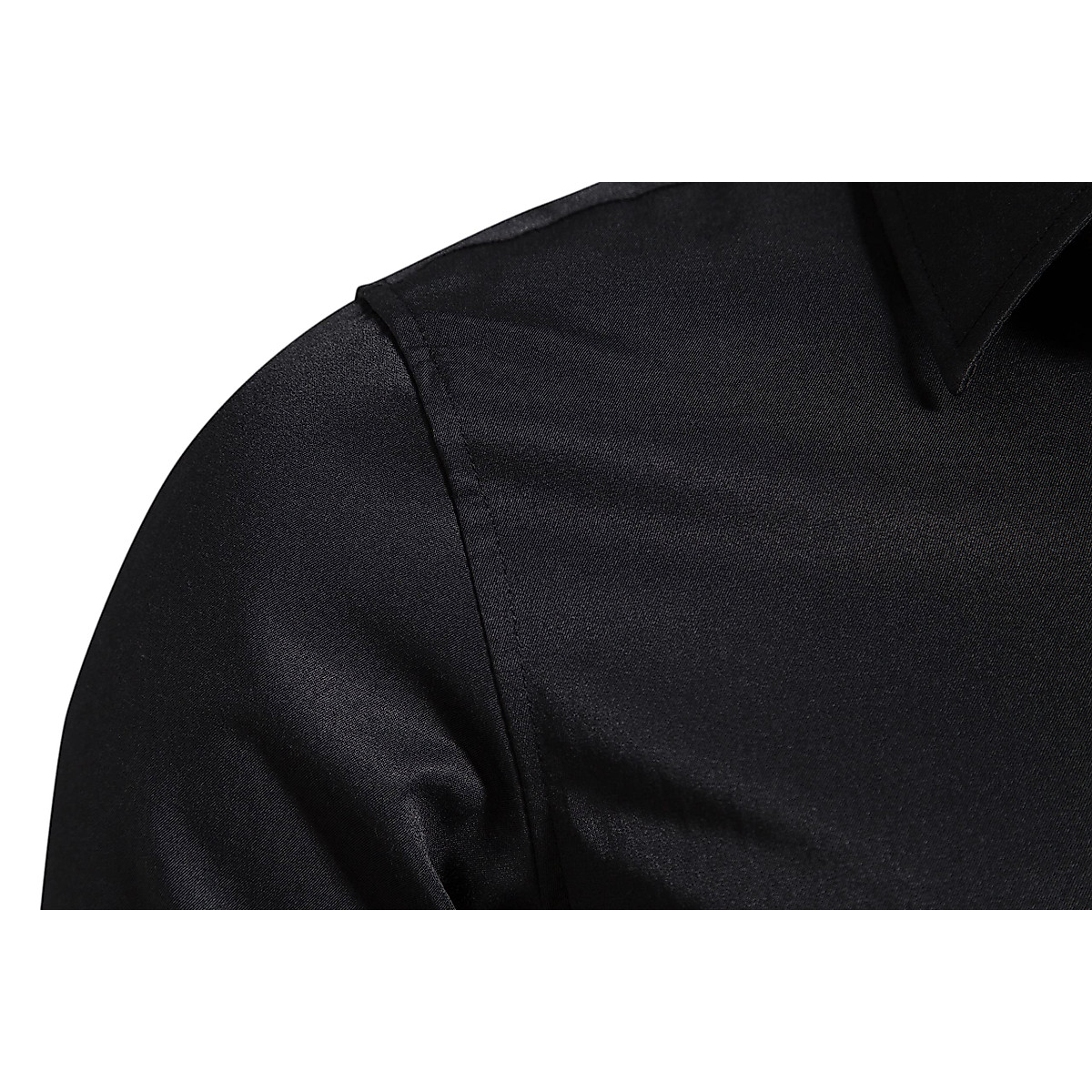 VANCOOG Men's Long Sleeve Plain Wedding Guest Button Down Wedding Tuxedo Dress Shirt-Black-2XL