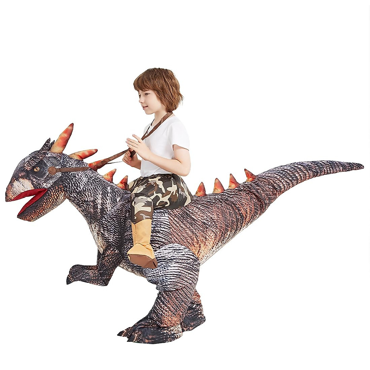 GOOSH Inflatable Dinosaur Costume Riding Stegosaurus for Kids Halloween Costumes Boys Girls 48IN Funny Blow up Costume for Halloween Party Cosplay(4-6 Yrs)
