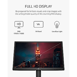 HP Newest 21.5" FHD Monitor, 1920x1080 VA Display, 75Hz Refresh Rate, 7ms Response Time, 3000:1 Contrast Ratio, TUV Certified Low Blue Light Mode, Ergonomic Tilt, HDMI & VGA Ports, VESA Mounting