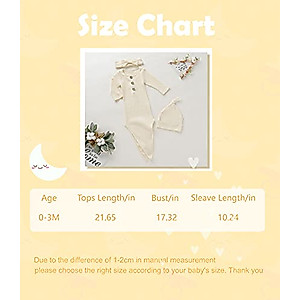 MoryGooder Newborn Cotton Nightgowns Neutral Knotted Sleeper Baby Coming Home Outfit (White,0-6 Months)