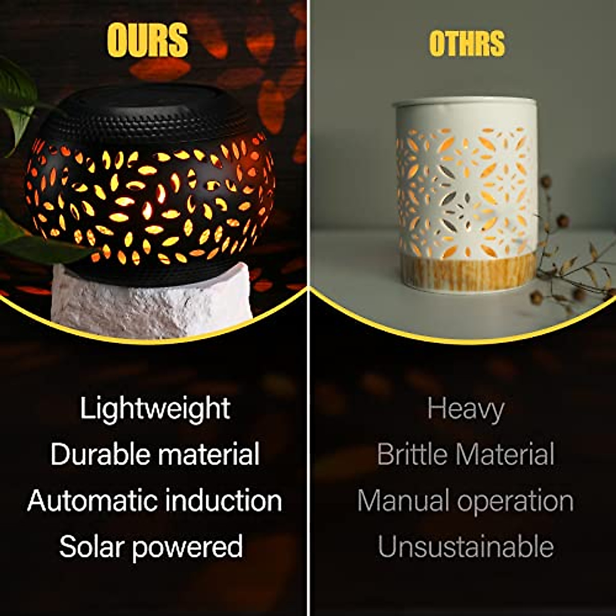2 Pcs Solar Table Lantern Outdoor Waterproof Flickering Flame Solar Powered LED Light Black Decorative Metal Outdoor Lamp for Outside Indoor Desk Tabletop Bedroom Patio Garden Pathway Yard