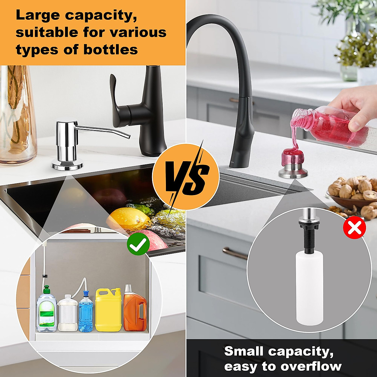 Soap Dispenser for Kitchen Sink,Chrome Stainless Steel Countertop Dish Sink Soap Dispenser Pump with 47 '' Extension Tube kit