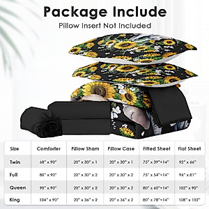 Pinbeam 7 Pcs Comforter Set Full Size, Elephant Animal Cute Bed in a Bag with Flat Sheet and Fitted Sheet for Kids and Adults, Sunflower Flower Yellow Bedding Set with Pillowcase & Sham