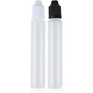Z-COLOR 20pcs 30ml Black and White Long Dropper Bottle with Childproof Cap with Long Thin Tip Plastic LDPE