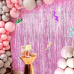 Fringe Backdrop, Pink Backdrop, Foil Fringe Curtains, 3 PCS 3.3x6.6ft Tinsel Curtain Backdrop Streamers for Valentine's Day Birthday Wedding Bachelorette Party Supplies Graduation Decorations