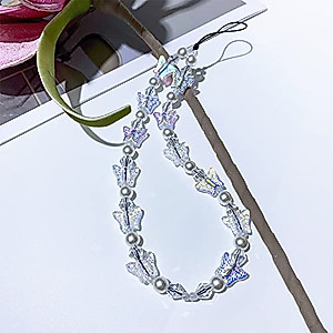 GBTRICON Colorful Acrylic Butterfly Imitation Pearl Handmade Beaded Mobile Phone Chain for Women Charm Anti-Lost Phone Lanyard Jewelry