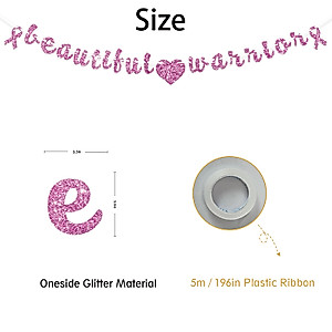 Beautiful Warrior Banner, Breast Cancer Awareness Party Decoration, Cancer Free Party Garland, Breast Cancer Pink Ribbon Sign Survivor Party Decoration Supplies - Pink Glitter