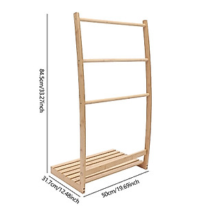 Free Standing Towel Rack, Bamboo Freestanding Towel Rack for Bathroom with Bottom Storage Shelf, Blanket Drying Display Rack for Bathroom, Living Room