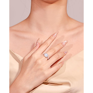 FANCIME Created Opal Rings Sterling Silver 4-Prong Halo Infinity White Fire Opal Ring October Birthstone Engagement Wedding Ring Fine Jewelry for Women Size 9