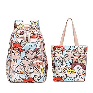 Cute School Backpack Kawaii Cat Print Bookbag Shoulder Bag for Teenagers Youth Rucksack Student Casual Daypack