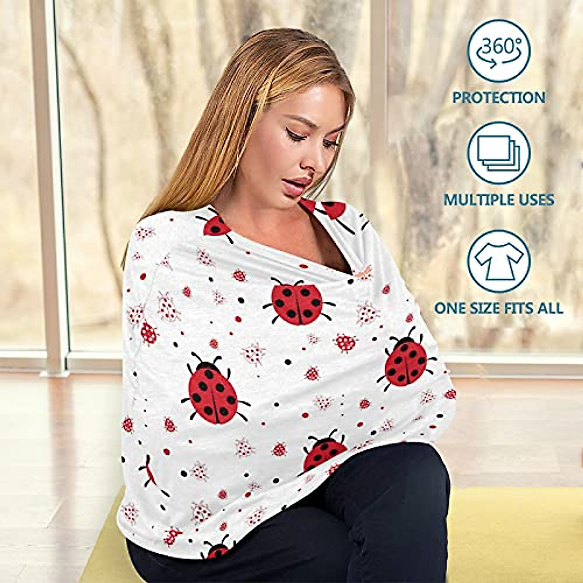 Ladybirds Car Seat Canopy for Babies, Car Seat Cover for Boys Girls, Nursing Cover Breastfeeding Scarf Infant Stroller Cover