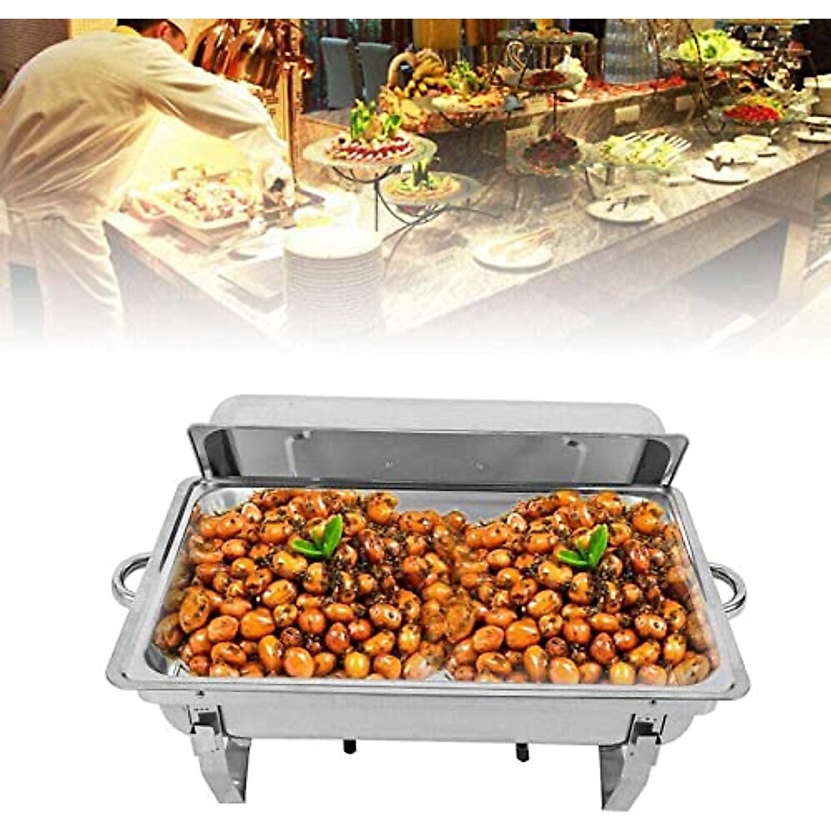 UZOURI Stainless Steel Chafing Dish Set Buffet Silver Catering Warmer Set, Rectangle Chafing Dish Set, for Buffet Catering Kitchen Party(Size:11L) (11L)