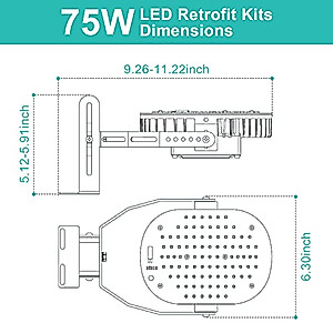 OSTEK 75W LED Shoebox Retrofit Kits, Replace 350W MH/HPS/HID Bulbs- 10,125LM 5000K E39 Mogul Base Retrofit Lights for Parking Lot Shoebox Light, Street Lighting, MEANWELL Driver, DLC&ETL Certified