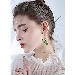 Unique Asymmetry Big Monarch Colorful Butterfly Wing Drop Dangle Earrings Crystal Dragonfly Wing Earrings Fashion Insect Jewelry For Women Gifts (Green)