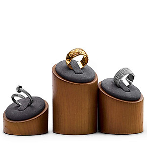 Oirlv Solid Wood 3 Pcs Ring Display Stand Showcase Jewelry Organizer Holder for Rings Trade Show Countertop Ring Bearer(Grey)
