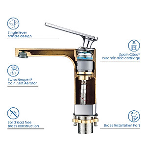 KIBI Infinity Single Handle Bathroom Vanity Sink Faucet with Pop Up Drain | Solid Brass Lavatory Faucet with High Arc Spout | Includes Water Hose for Easy Installation (Chrome Finish, KBF1006)