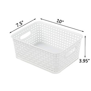 Ponpong Plastic Weave Shelf Basket, Plastic Rattan Storage Bins, 6 Packs
