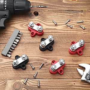 Tallew 6 Pack Bus Bar Terminal Block, 12V-48V DC, 150 Amps, 2 Pole, Screw Connector, Plastic, Panel Mount, 12 Contacts, 1.77" x 1.26" inches, AWG 8 Gauge, for Truck, RV, Boat