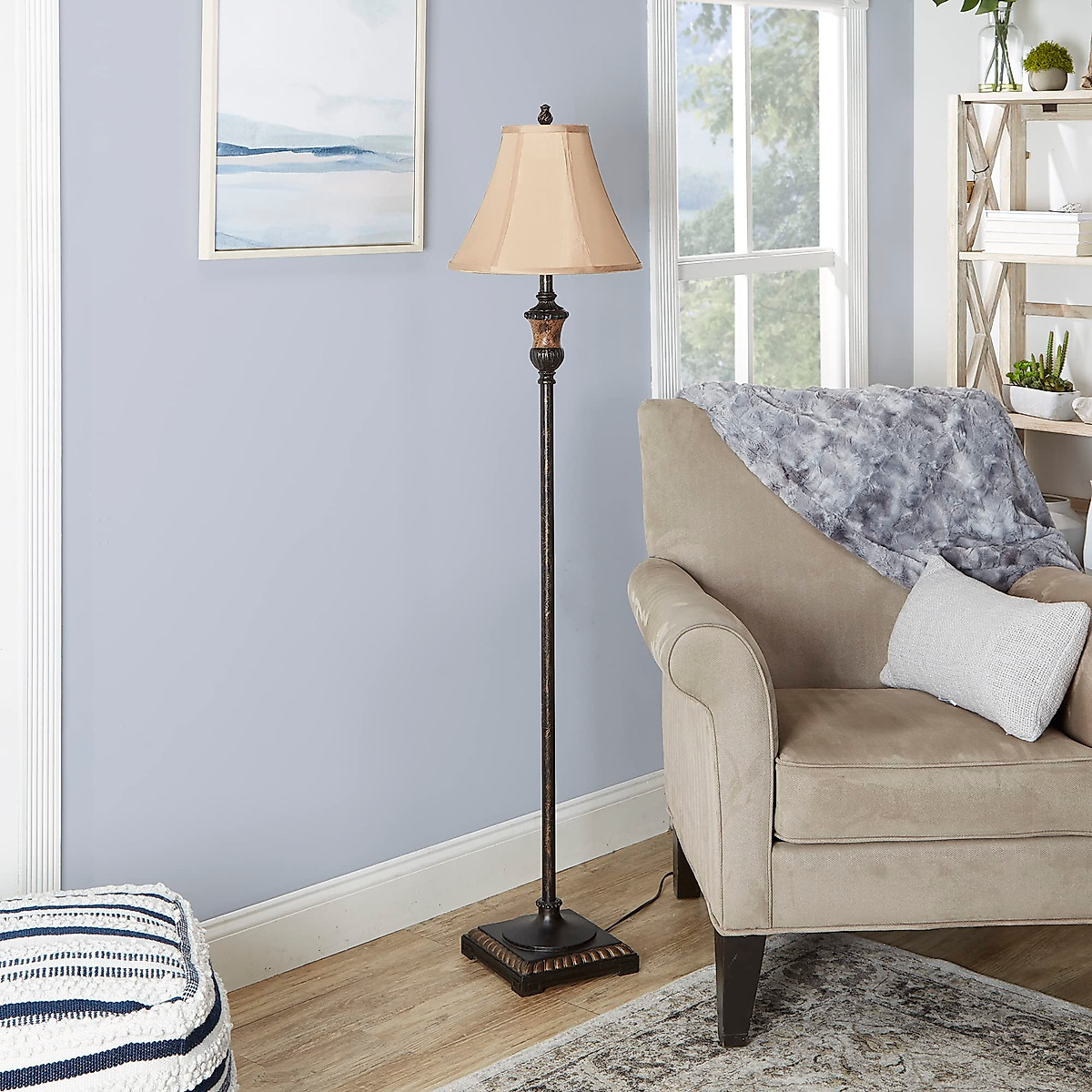 Decor Therapy Traditional Resin Floor Lamp with Bell Shade, Golden Bronze