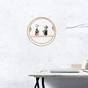 Cabilock 1pc Shelf Book Wood Sculpture Holder Rack Durable Metal Wire Vase Art Golden Wall-Mounted Wrought Room Bathroom Entryway Home Style Round Living Storage Rustic Plant Key Mounted