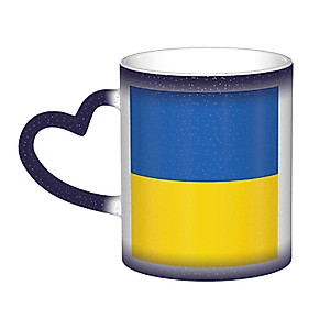 BBEXJIGY Flag of Ukraine Print Thermal Reactive Coffee Mug Ceramic Cups That Change Color with Heat