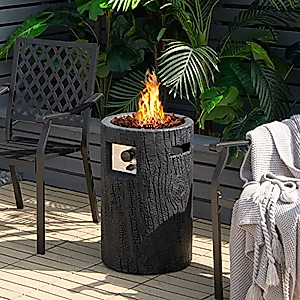 Giantex Fire Pit Outdoor 16’’ Electronic Ignition Round Fireplace with 30,000 BTU Heat Output, Lava Rocks, Instant Touch-up Pen, Waterproof Cover, for Patio, CSA Certified Fire Pits for Outside(Black)