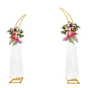 Large Wedding Arch Frame with Base, Set of 2 Moon Curved Metal Arch Backdrop Stand Flower Arch Floral Arch for Ceremony Wedding Birthday Anniversary Bridal Baby Shower Floral Decorations(6.2ft,6.9ft)