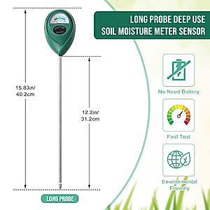 4 Pack Soil Moisture Meter 15.8 Inch Long Probe Deep Use Soil Moisture Meter Sensor Plant Water Meter Soil Tester Test Kit for Garden Yard Lawn Farm Indoor Outdoor Use