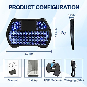 EASYTONE Backlit Mini Wireless Keyboard with Touchpad Mouse Combo Remote Control with Rechargeable Li-ion Battery and Multimedia Keys for Android TV Box HTPC PS3 Smart TV PC X-Box Linux Windows MacOS