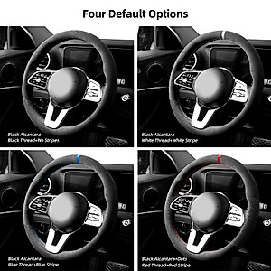 Alfanxi Hand Stitch Sewing Italy Alcantara Car Steering Wheel Cover Wrap for Mercedes-Benz CLA /GLA/GLB /GLC/GLE /GLS (Black Alcantara with Dot+Red Stripe)