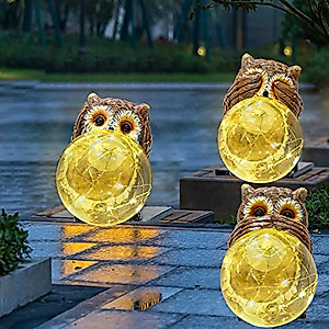ANGMLN Owl Solar Lights Garden Outdoor, 3 Pack Solar Figurines Lights Decor Growing Orb Waterproof Cute Garden Statues for Patio Yard Lawn Clearance Ornaments